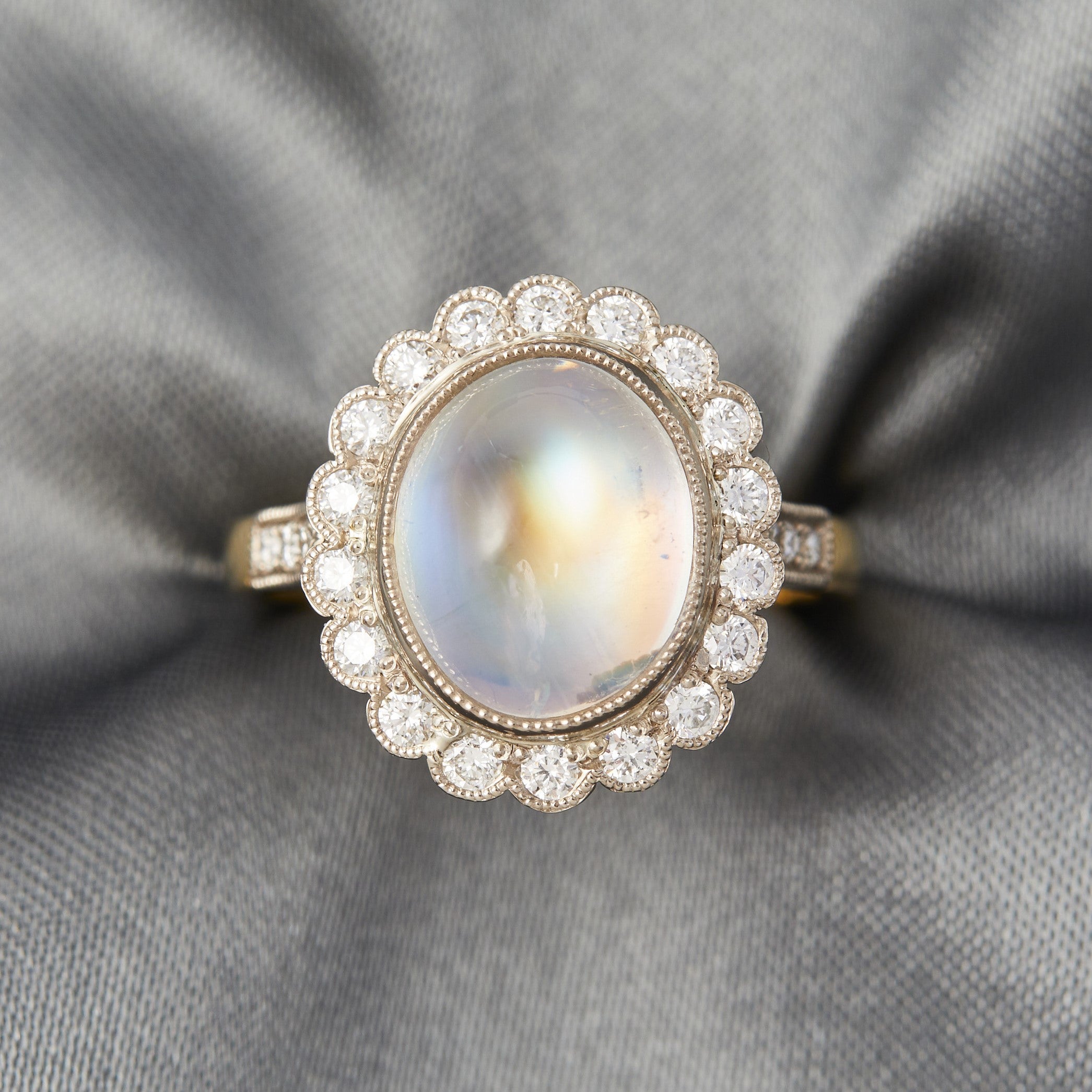 Moonstone & Diamond Cluster Ring In 18ct Yellow & White Gold ...