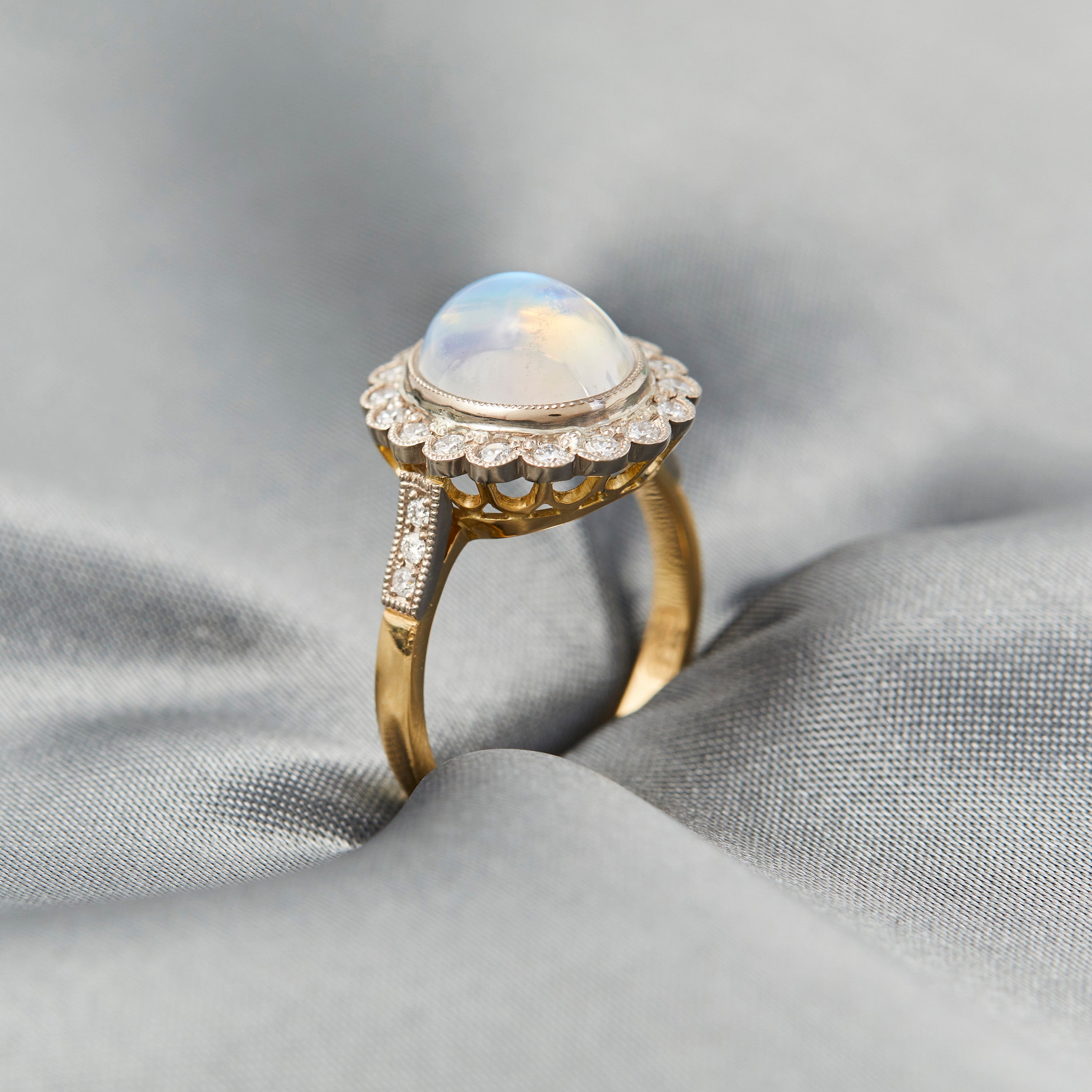 Moonstone & Diamond Cluster Ring In 18ct Yellow & White Gold ...